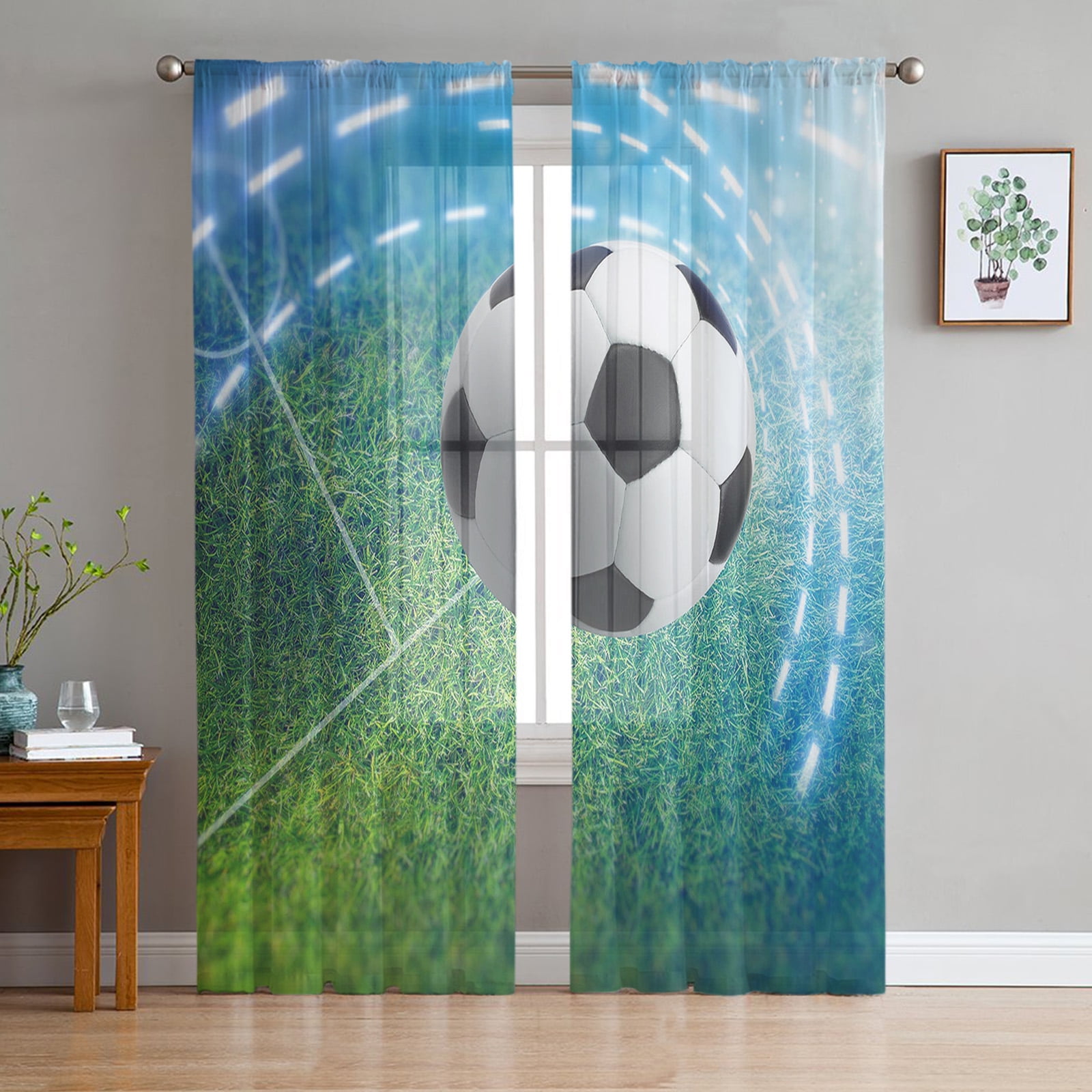 Football Wall Broken Soccer Tulle Voile Curtains For Bedroom Window ...