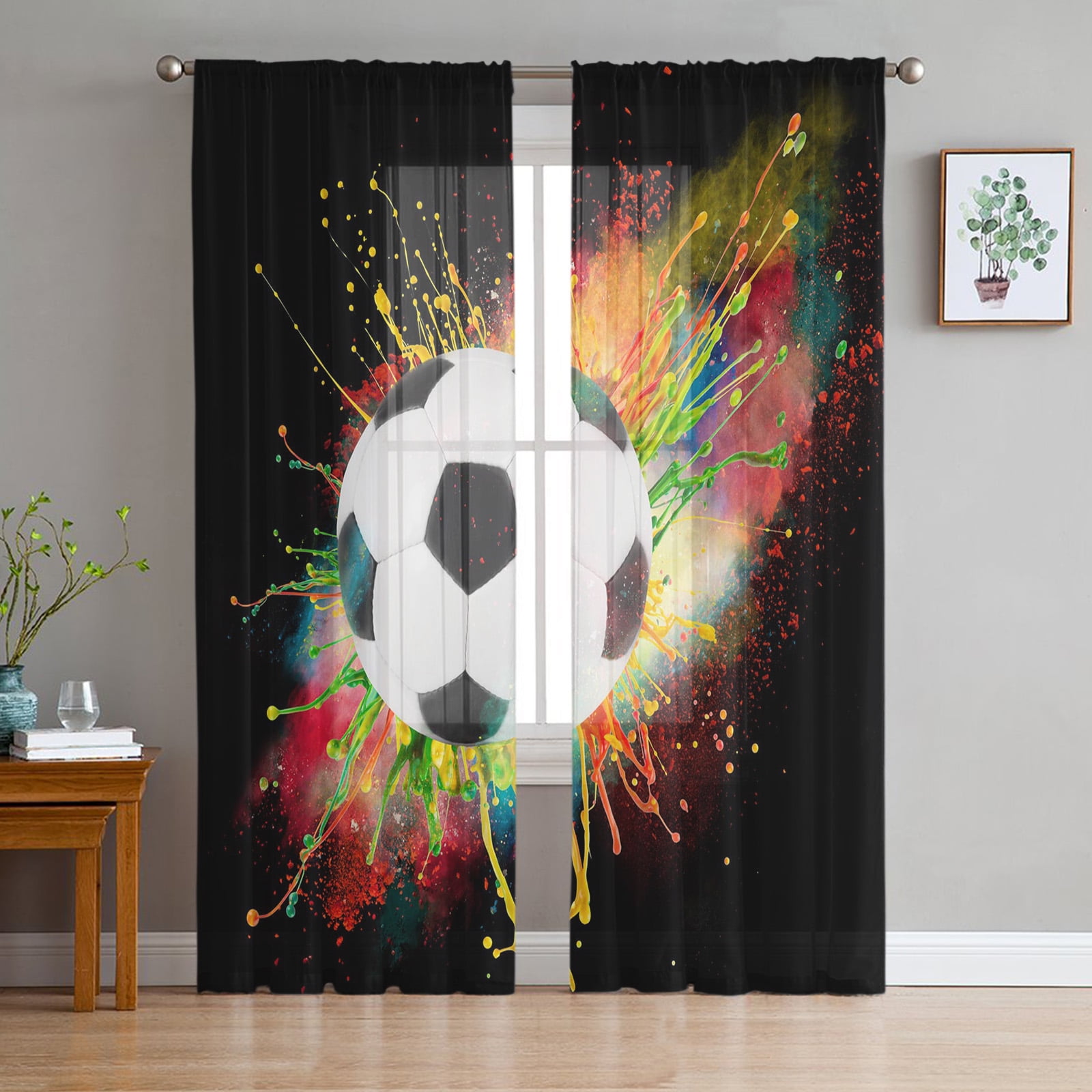 Football Wall Broken Soccer Tulle Voile Curtains For Bedroom Window ...