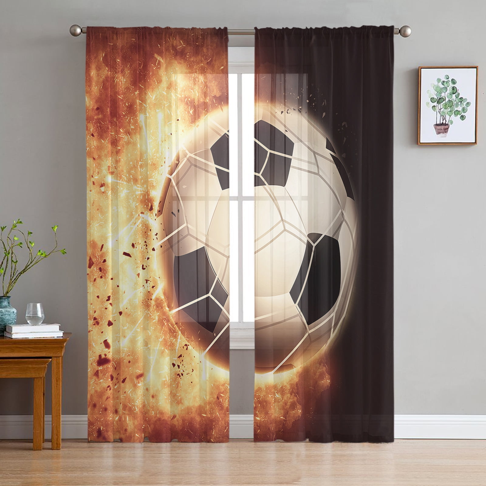 Football Wall Broken Soccer Tulle Voile Curtains For Bedroom Window ...
