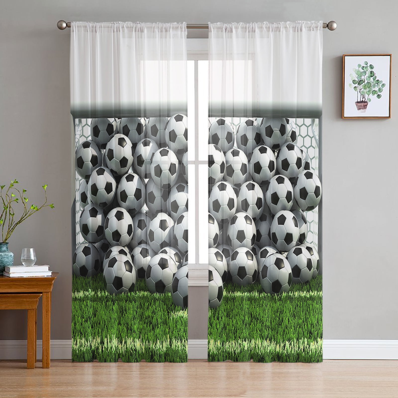 Football Wall Broken Soccer Tulle Voile Curtains For Bedroom Window ...