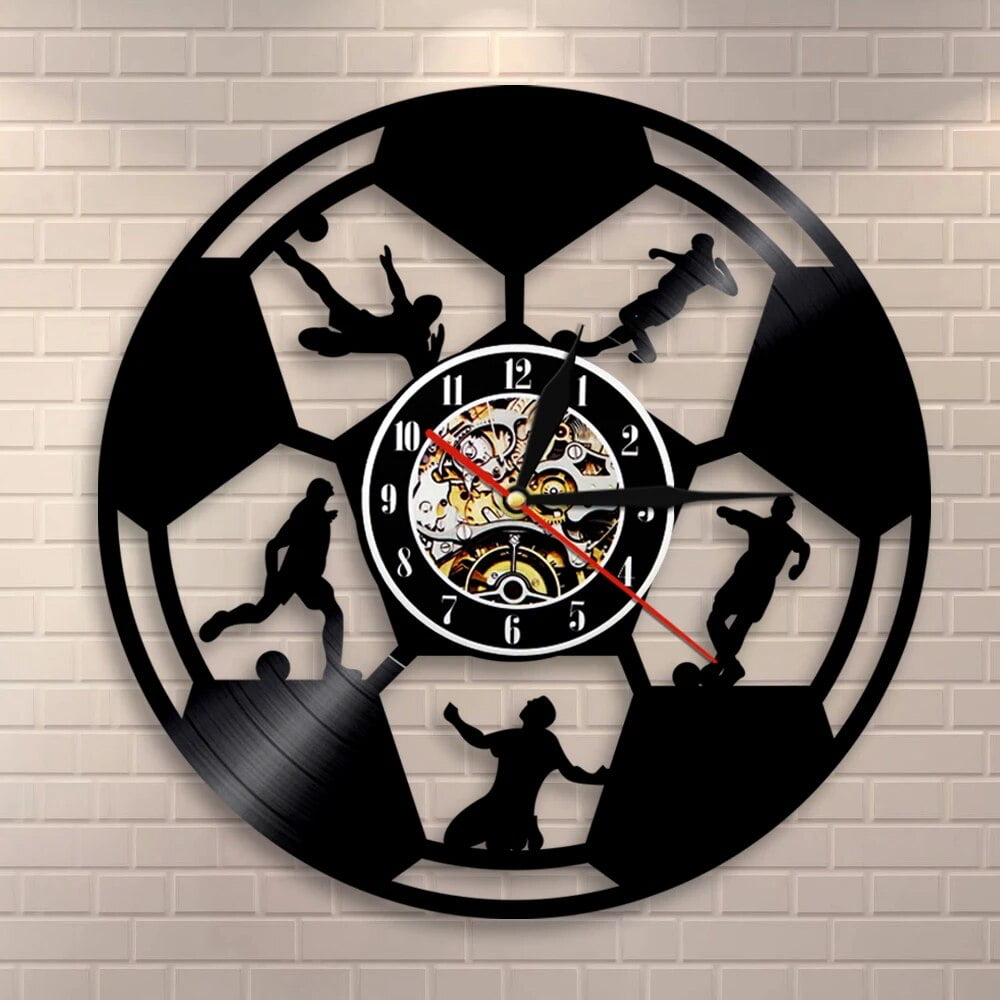 Football Wall Clock Soccer Wall Art Vinyl Record Wall Clock Soccer ...