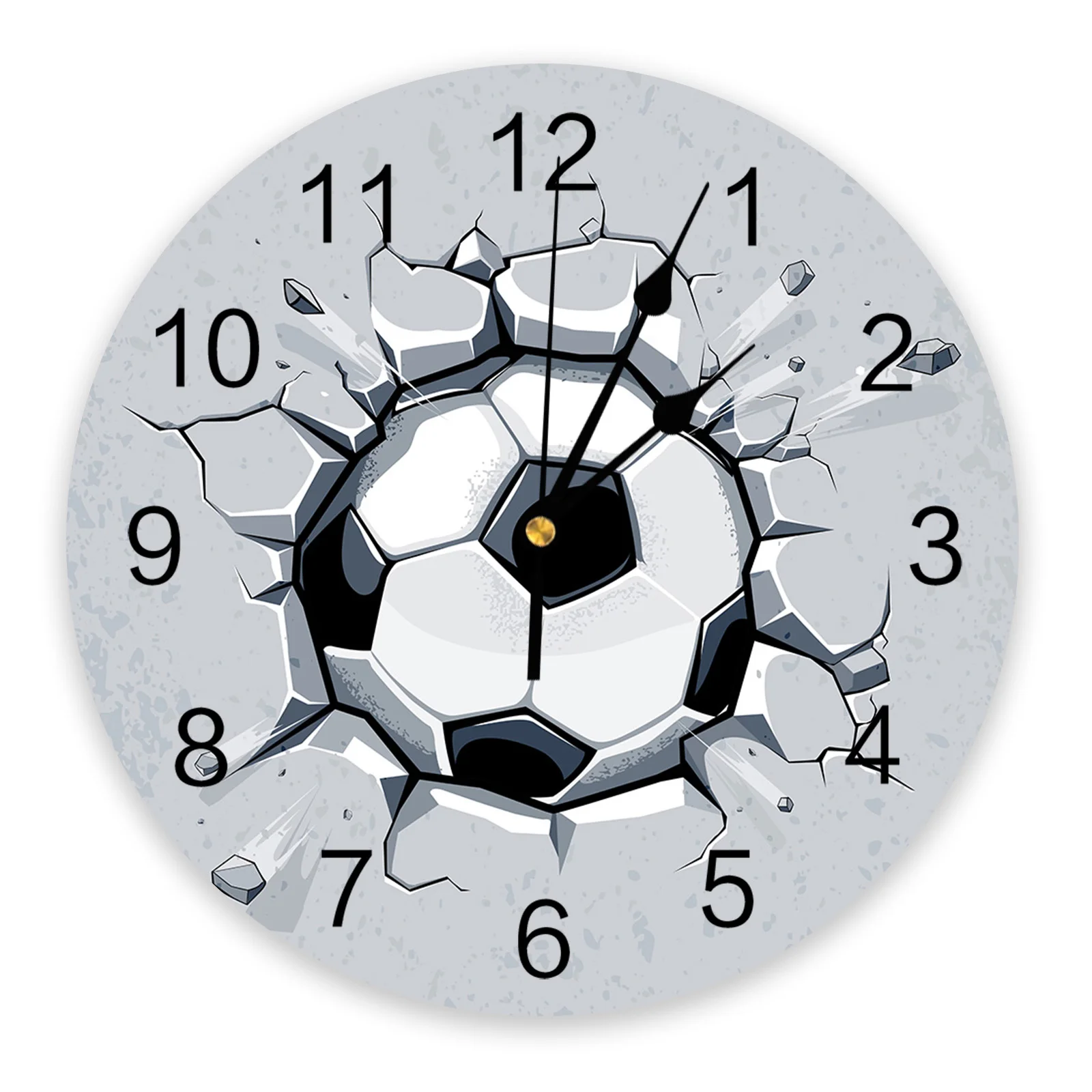 Football Wall Crack Clock Living Room Home Decor Large Round Wall Clock ...