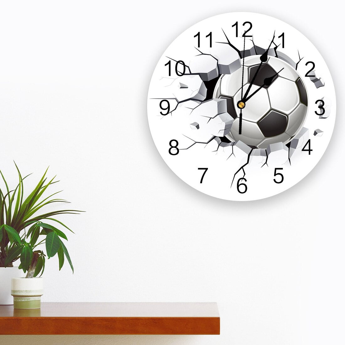 Football Wall Crack Soccer Wall Clock Non Ticking Decorative Clock for ...