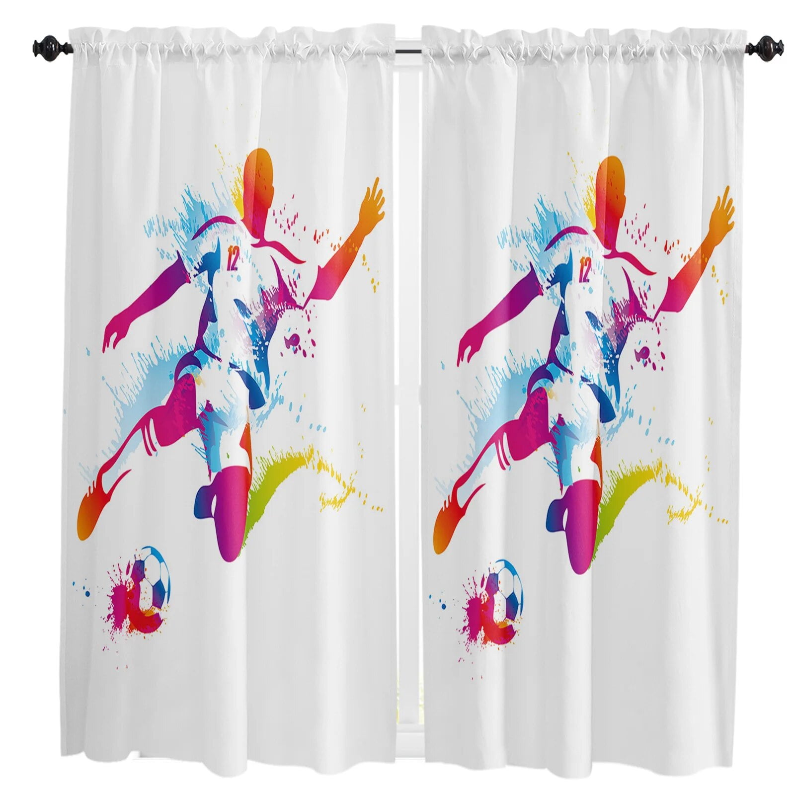 Football Watercolor Brush Sport Soccer Curtains in the Kids Bedroom ...