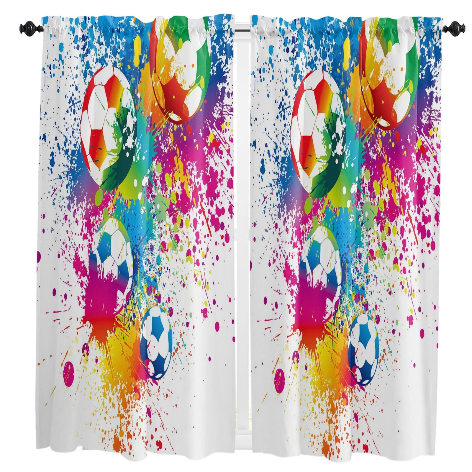 Football Watercolor Brush Sport Soccer Curtains in the Kids Bedroom ...