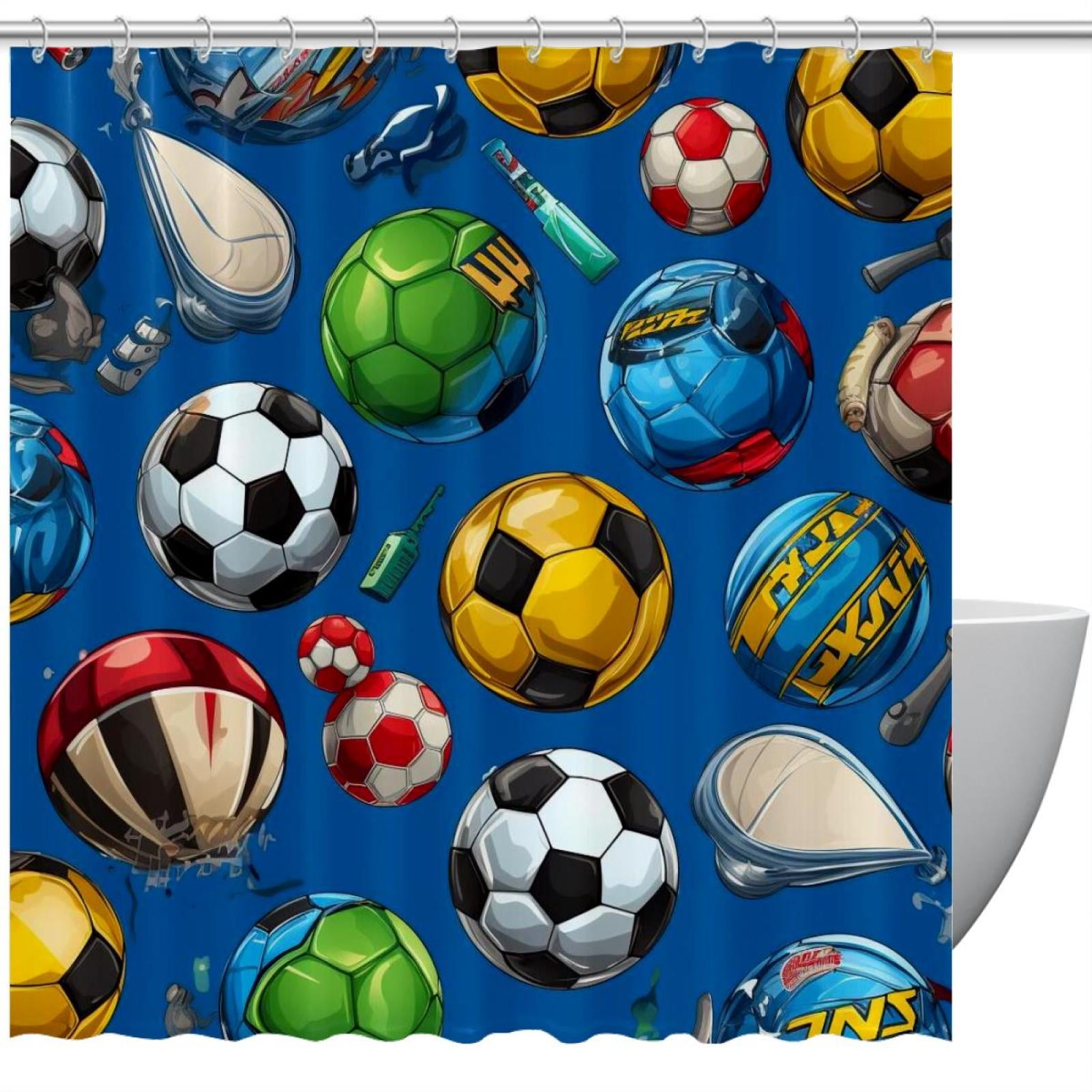 Football Waterproof Printed Bathroom Curtain Set with Hooks - Stylish ...
