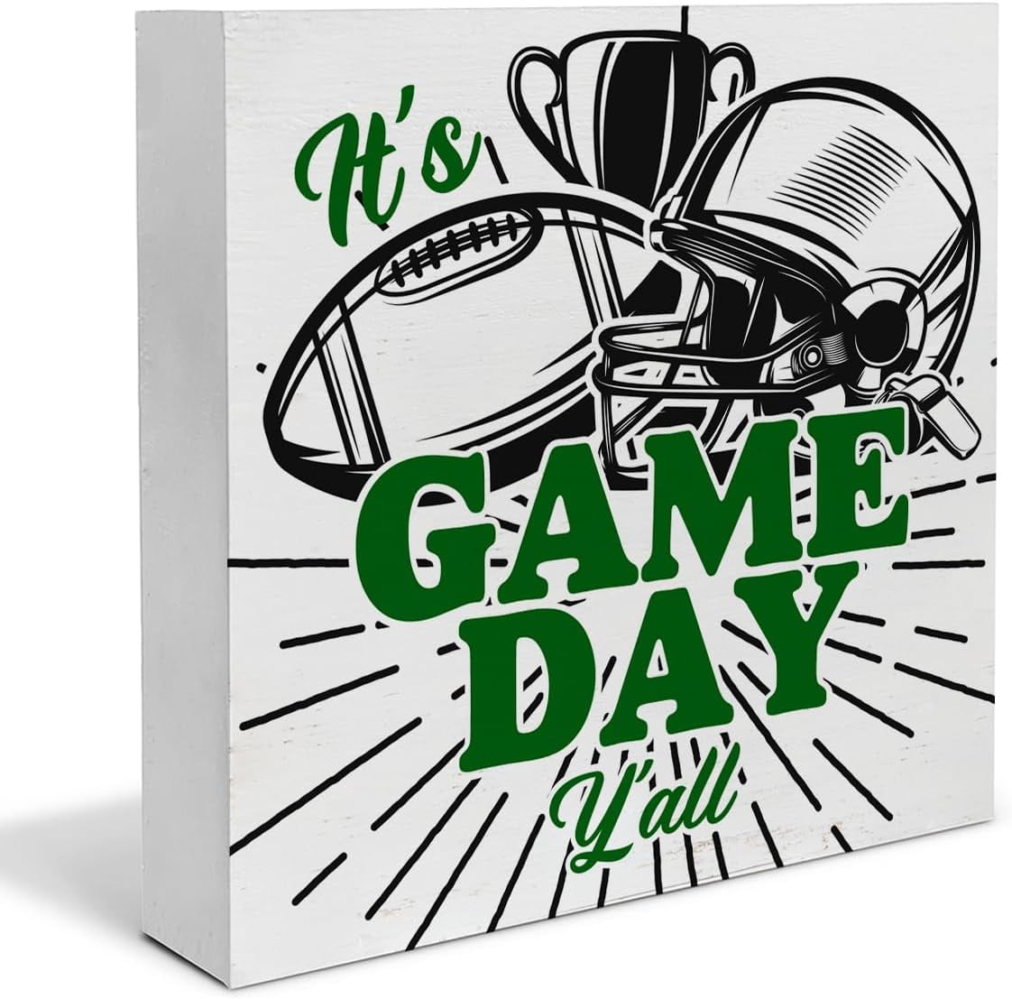 Football Wood Box Sign Art Desk Decor Fall Football Sports Wood Block ...