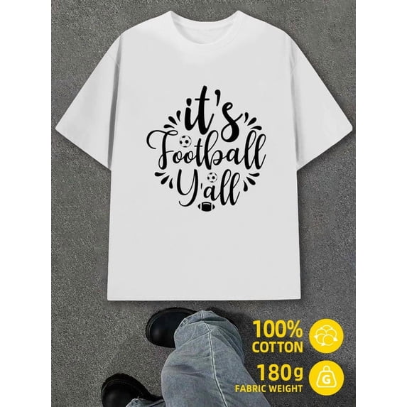 Football Y'all Tee men's white 180G 100% Cotton Hip-hop street style ...