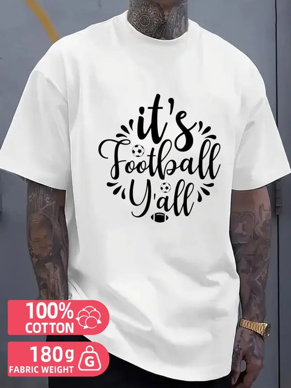 Football Y'all Tee mens white 180G 100% Cotton perfect for summer ...