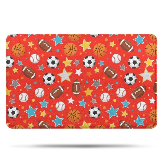 Football and Basketball Red Pattern Non Slip Microfiber Bathroom Rugs ...