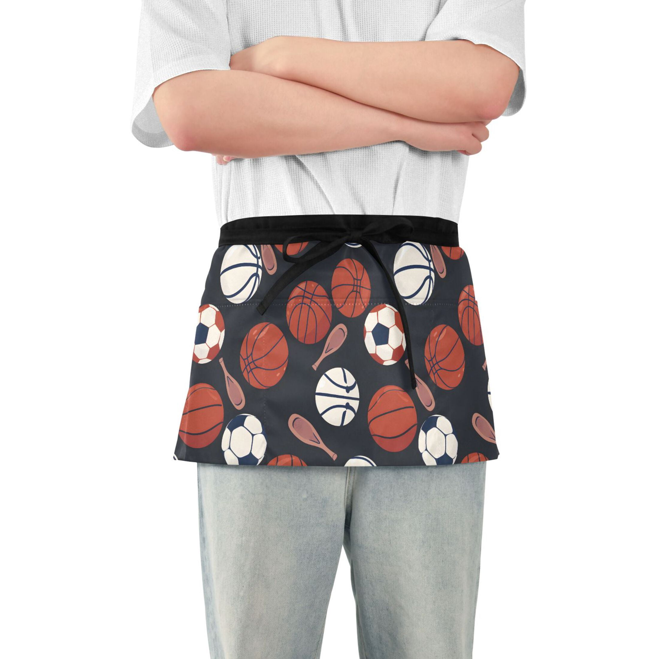 Football and Basketball Server Apron with 3 Pockets Waterproof Waitress ...