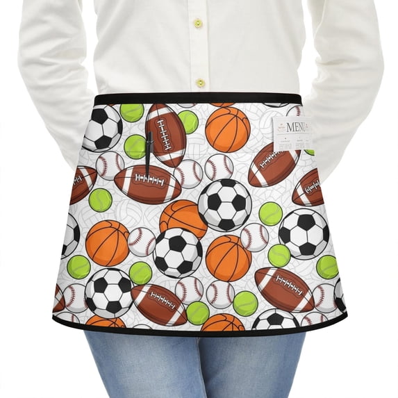 Football and Basketball White Pattern Server Half Apron with Pockets,22 ...