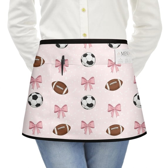 Football and Rugby Pink Pattern Server Half Apron with Pockets,22.8 X ...