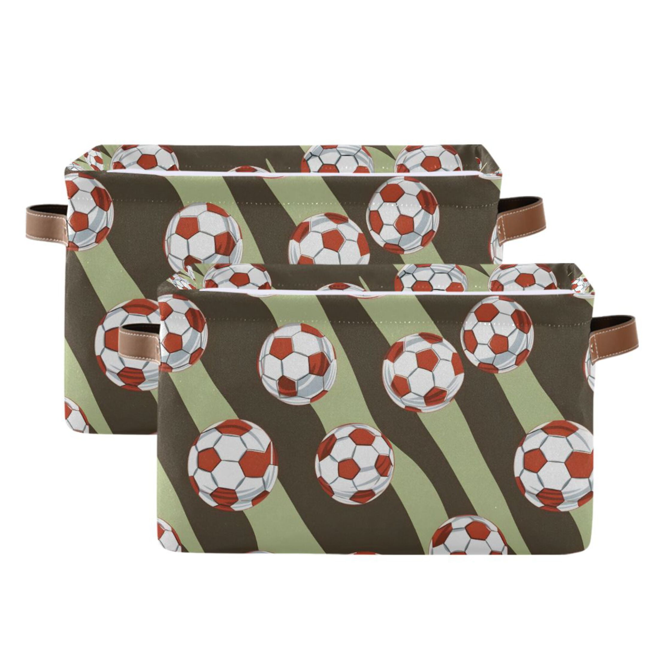 Football and Soccer Storage Bins with Handle Fabric Organizer Basket ...