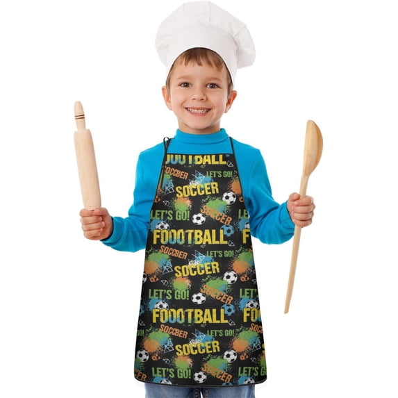 Football and Text Black Pattern Teens Aprons, Adjustable Neck Strap ...