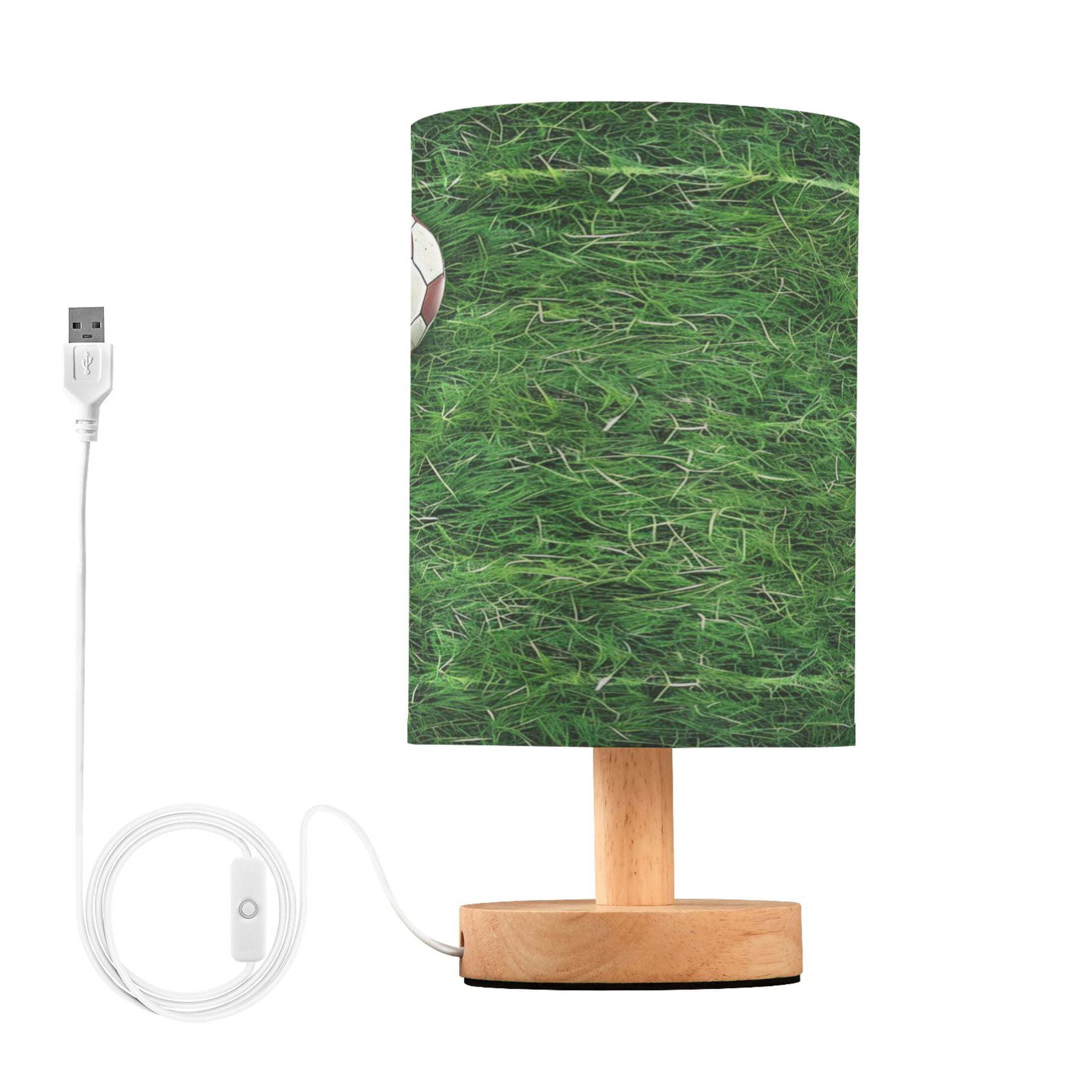 Football on Grass Bedside Table Lamp Desk Warm Lights with USB Charging ...