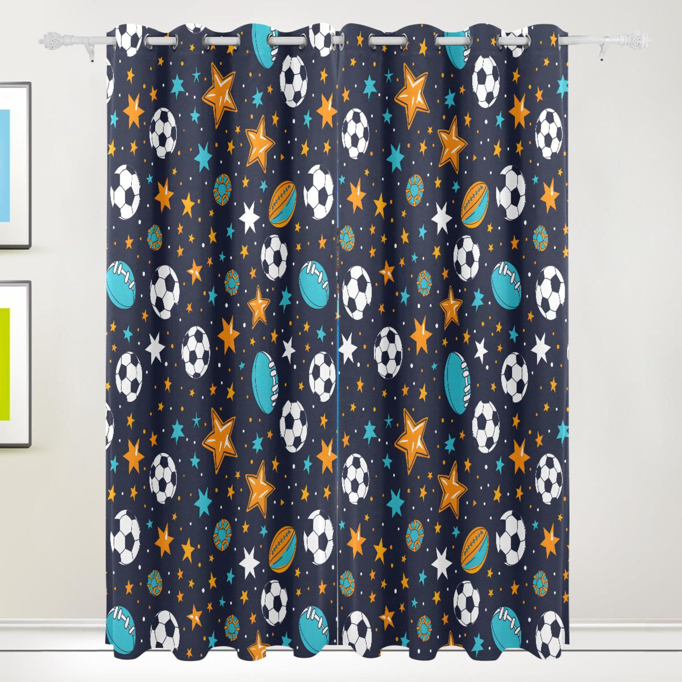 Footballs Star Rugby Blackout Curtains 2 Panels Set Grommet Drapes for ...