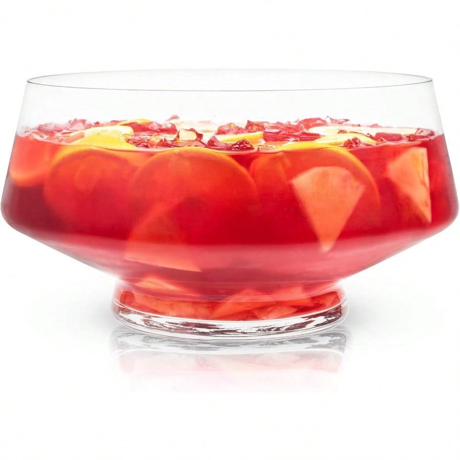 Footed Glass Punch Bowl Heavy Base Large Punch Bowl with Angled Design ...
