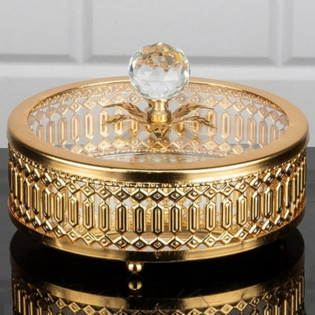 Footed Handmade Candy Dish Bowl with Metal Glass Lid and Crystal Top ...