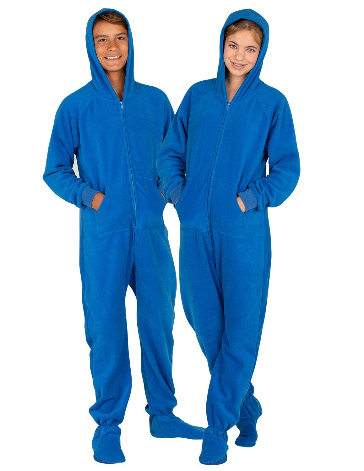 Footed Pajamas - Brilliant Blue Kids Hoodie Fleece One Piece - Kids ...