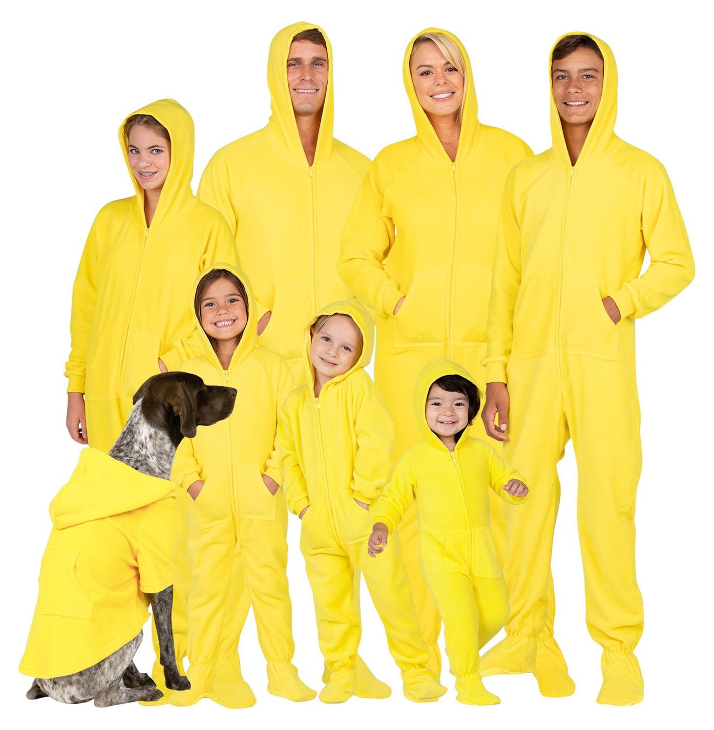 Footed Pajamas - Bright Yellow Hooded Onesie Fleece Footie PJs for ...