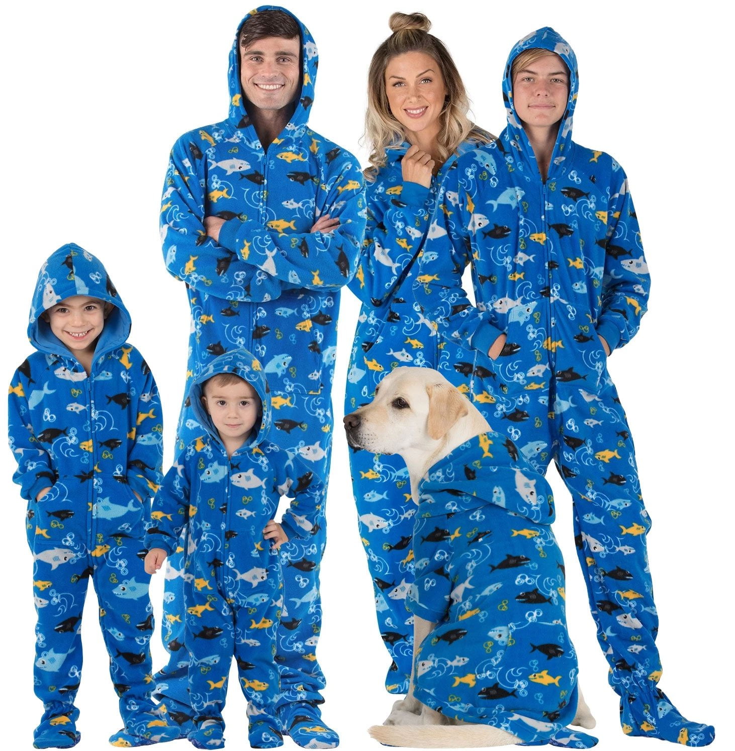 Footed Pajamas - Family Matching School of Sharks Hoodie One Pieces for ...