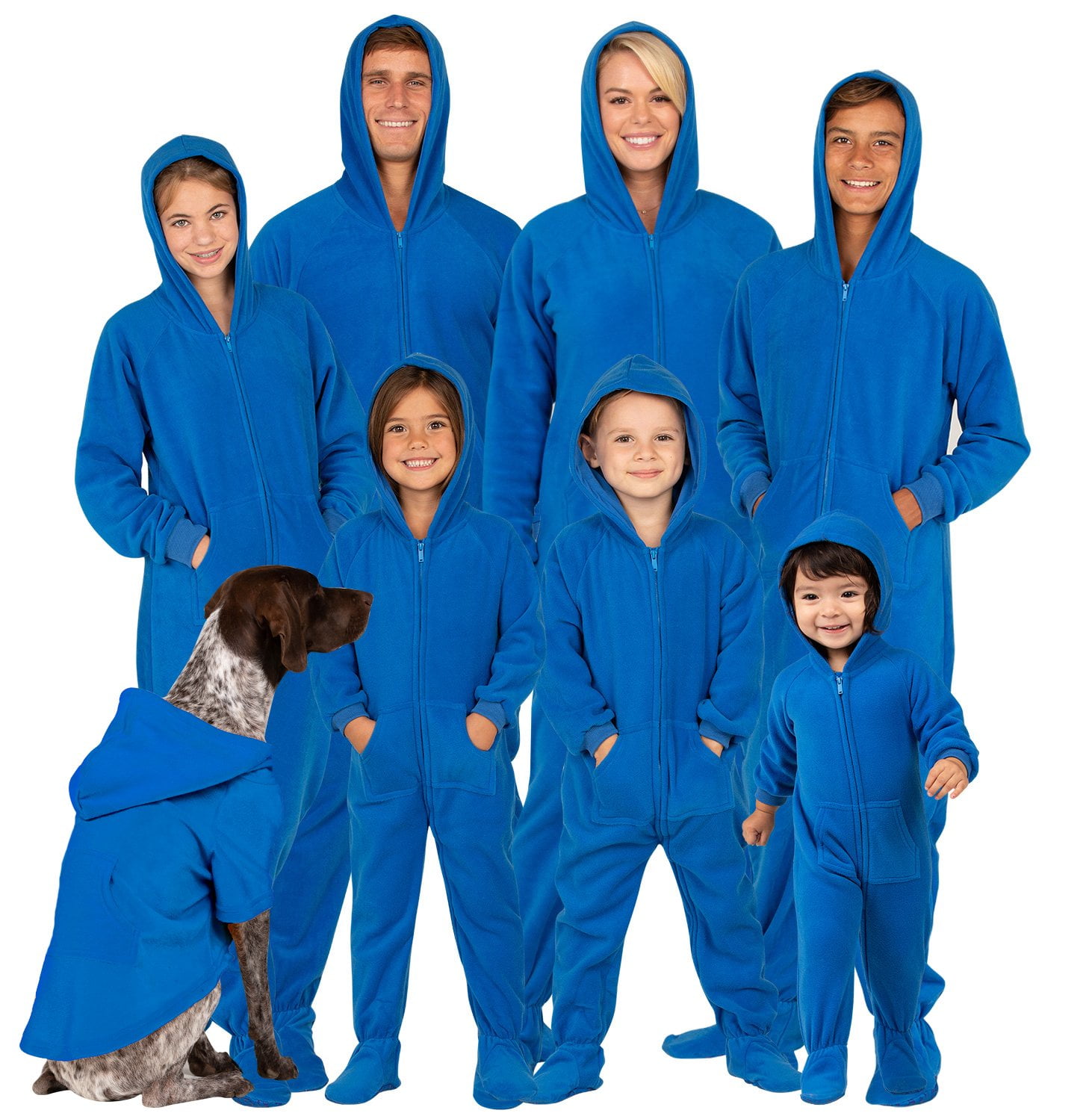 Family Matching Footed Pajamas - Skydriver Blue Hoodie Onesies for All ...