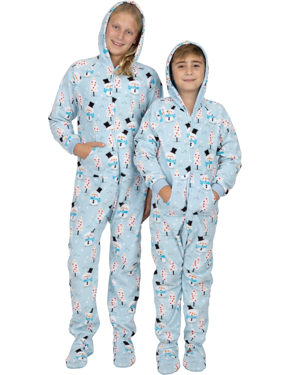 Footed Pajamas - Frosty Winter Kids Hoodie Fleece One Piece - Kids ...