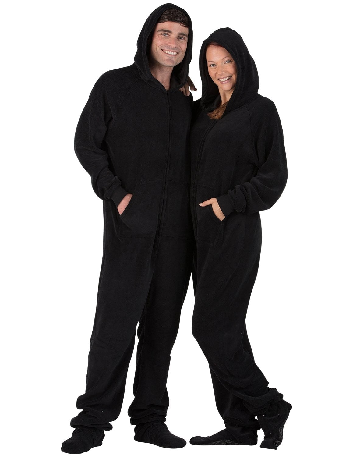 Footed Pajamas Jet Black Adult Hoodie Chenille One Piece Adult