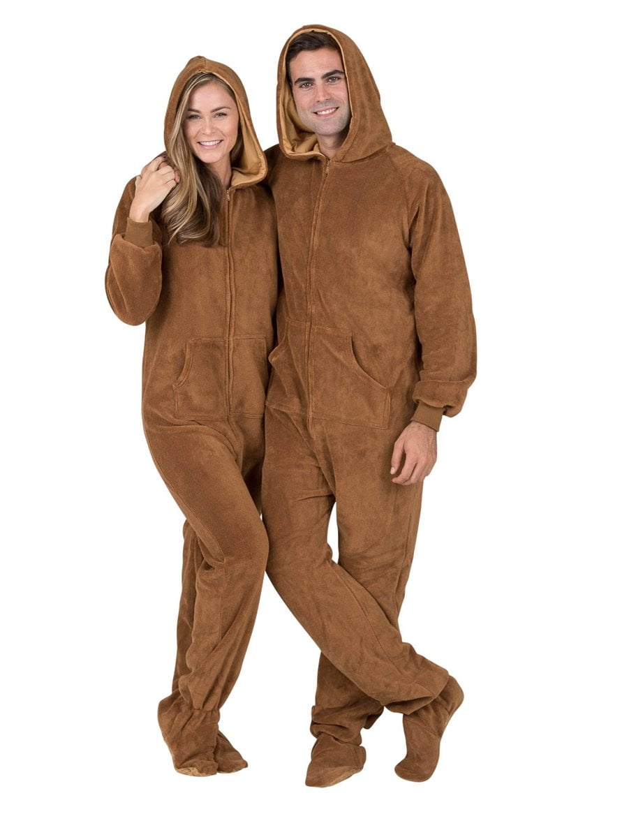 Footed Pajamas Teddy Bear Adult Hoodie Chenille One Piece Adult