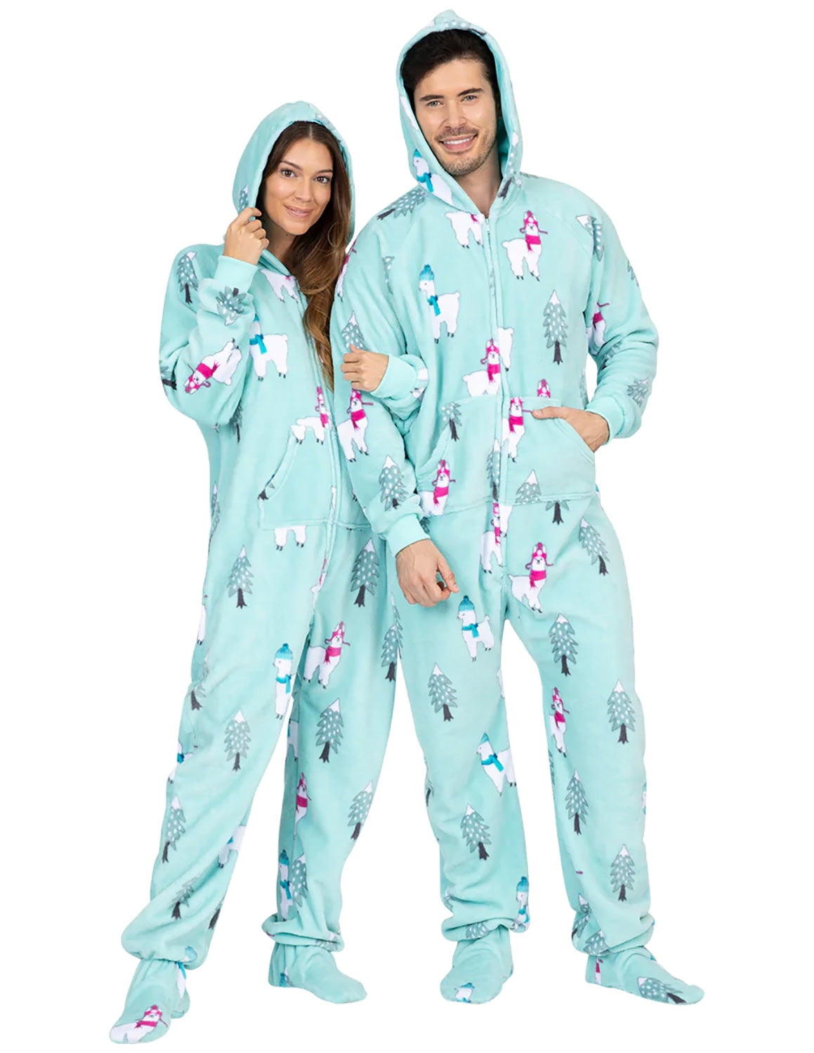 Footed Pajamas Winter Llamas Adult Hoodie Chenille One Piece Adult