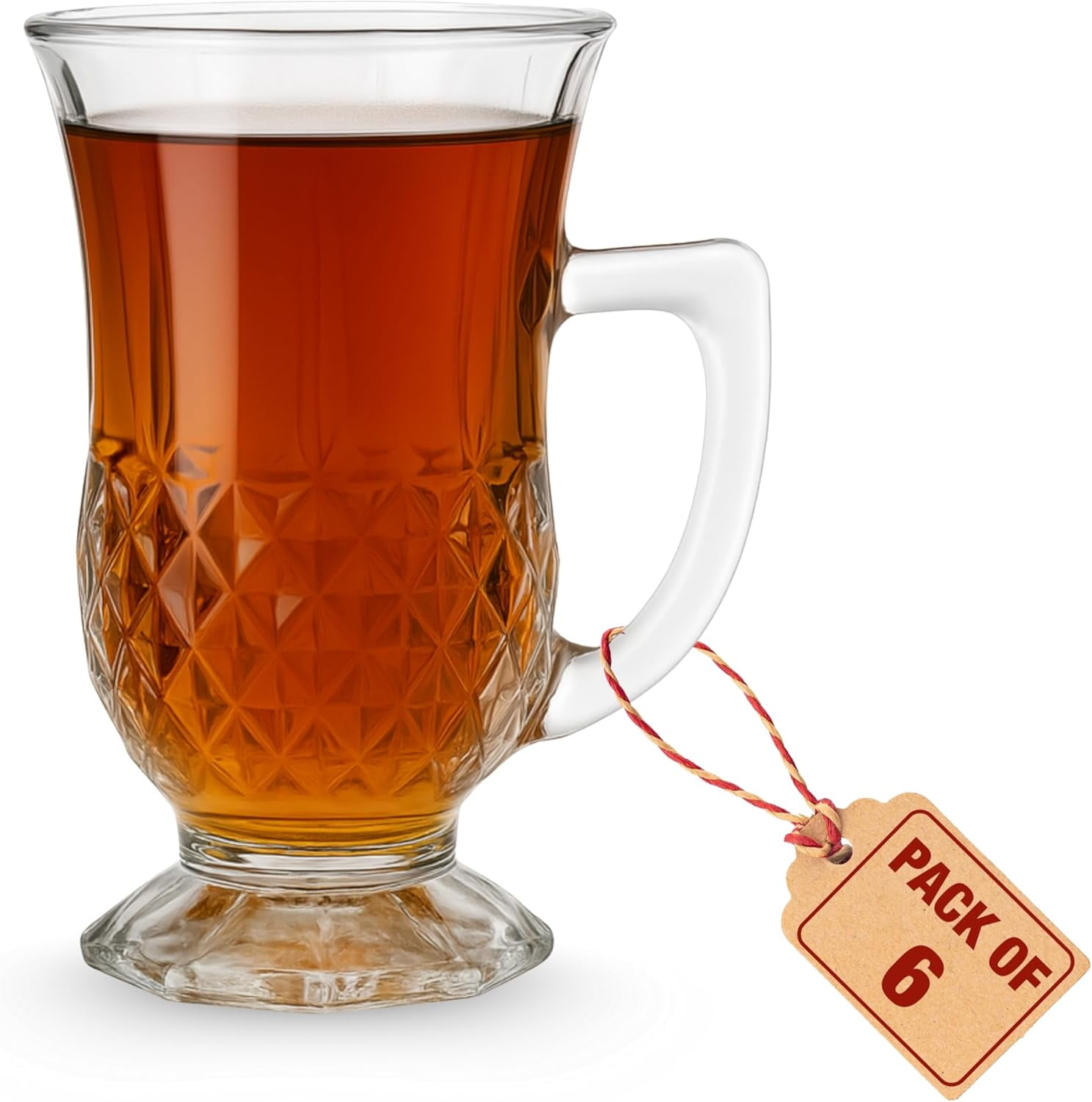 Footed Turkish Tea Glasses With Handle, Set of 6 Cups, Tea and Latte ...
