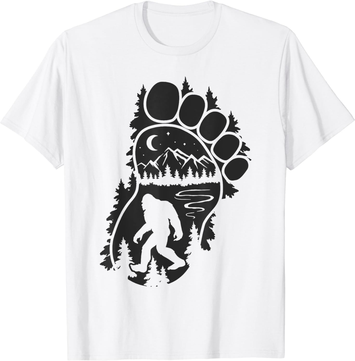Footprint Bigfoot Sasquatch Walk In The Night Moon Forest T-Shirt ...