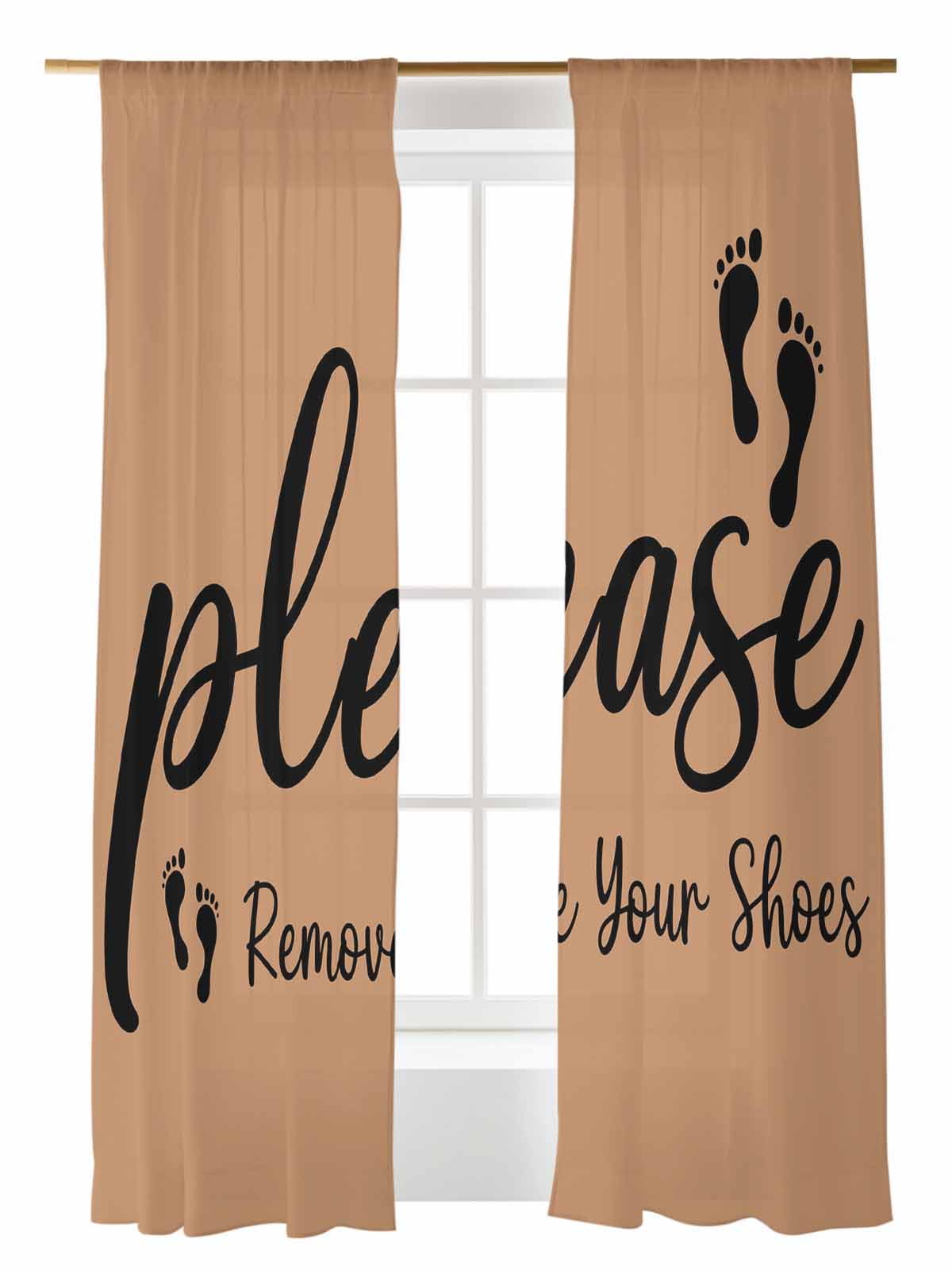 Footprint Text Sheer Curtains 2 Panels Set Please Remove Your Shoes ...