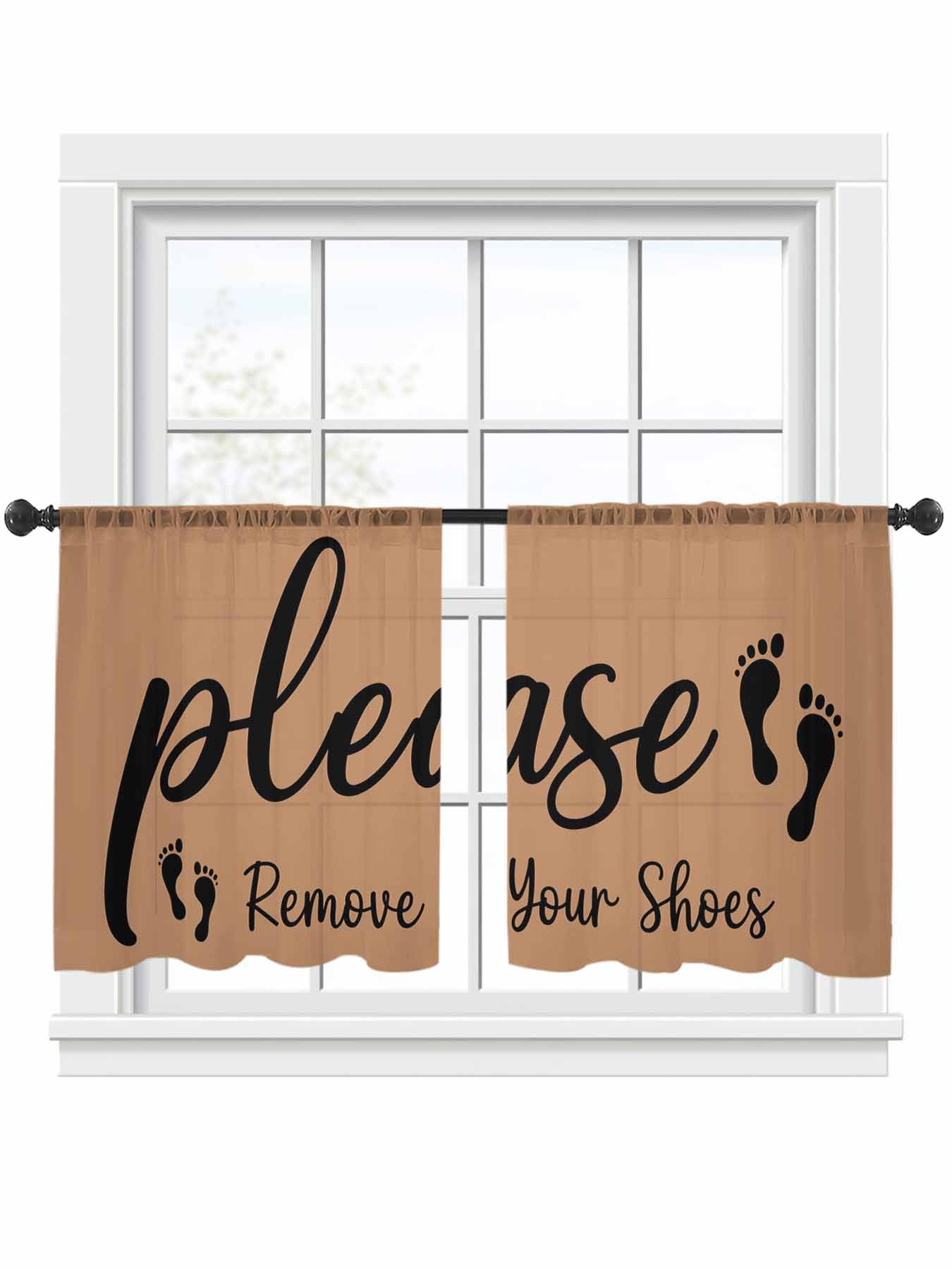 Footprint Text Sheer Curtains 45 Inch Long 2 Panels, Please Remove Your ...