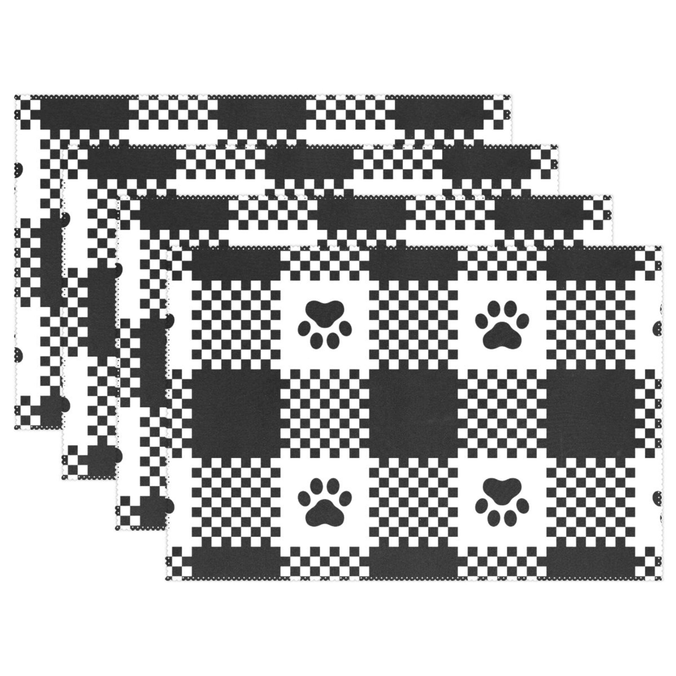 Footprint with Checked 4 PCs Placemats Set Linen Non-Slip Table Mat ...