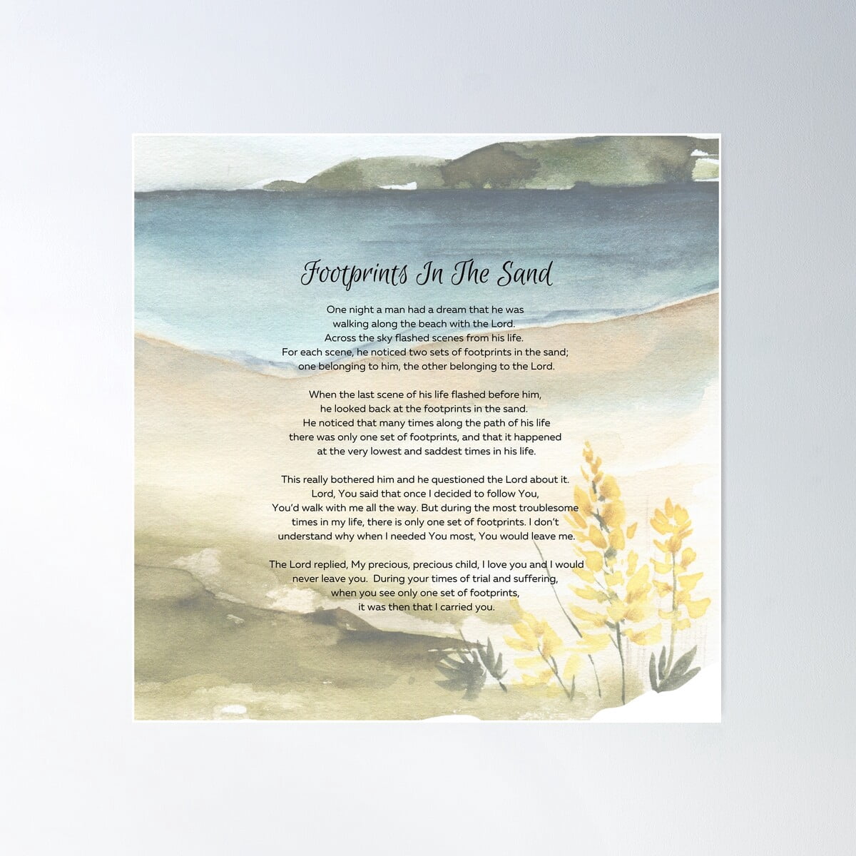 Footprints In The Sand Poem Watercolor Ocean Poster Wall Art, Modern ...