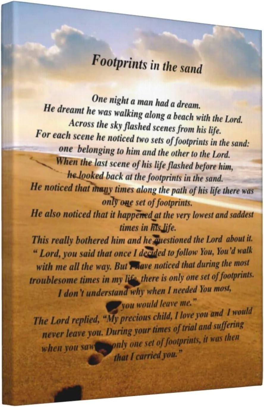 Footprints In The Sand Poster Poem Painting Classic Inspirational ...