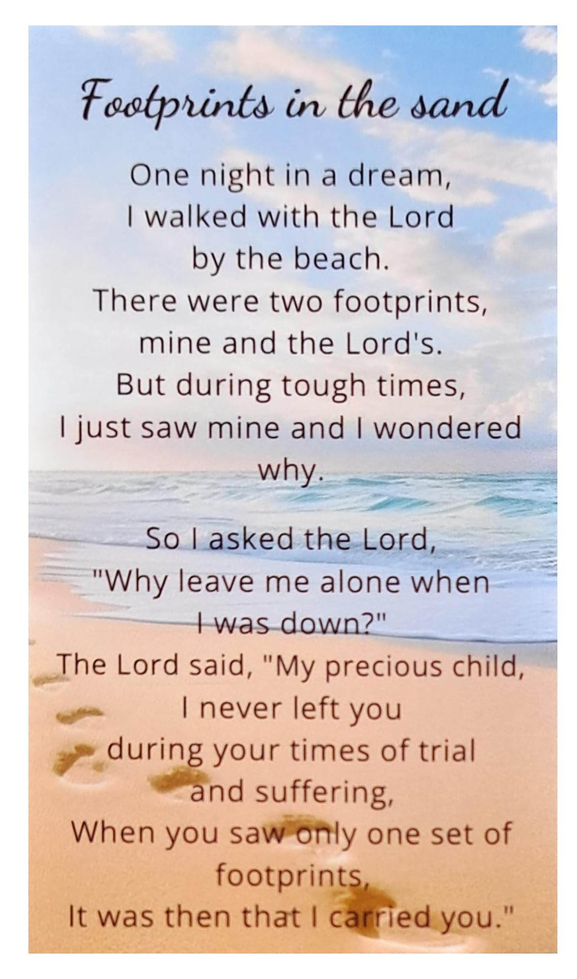 Footprints Poem Card - Inspirational Footprints in The Sand Card ...