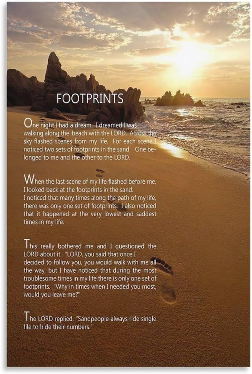 Footprints in The Sand Christian Original Poem Canvas Wall Art Posters ...