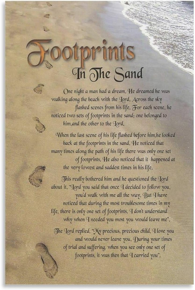 Footprints in The Sand Christian Poem Motivational Quotes Wall Art ...