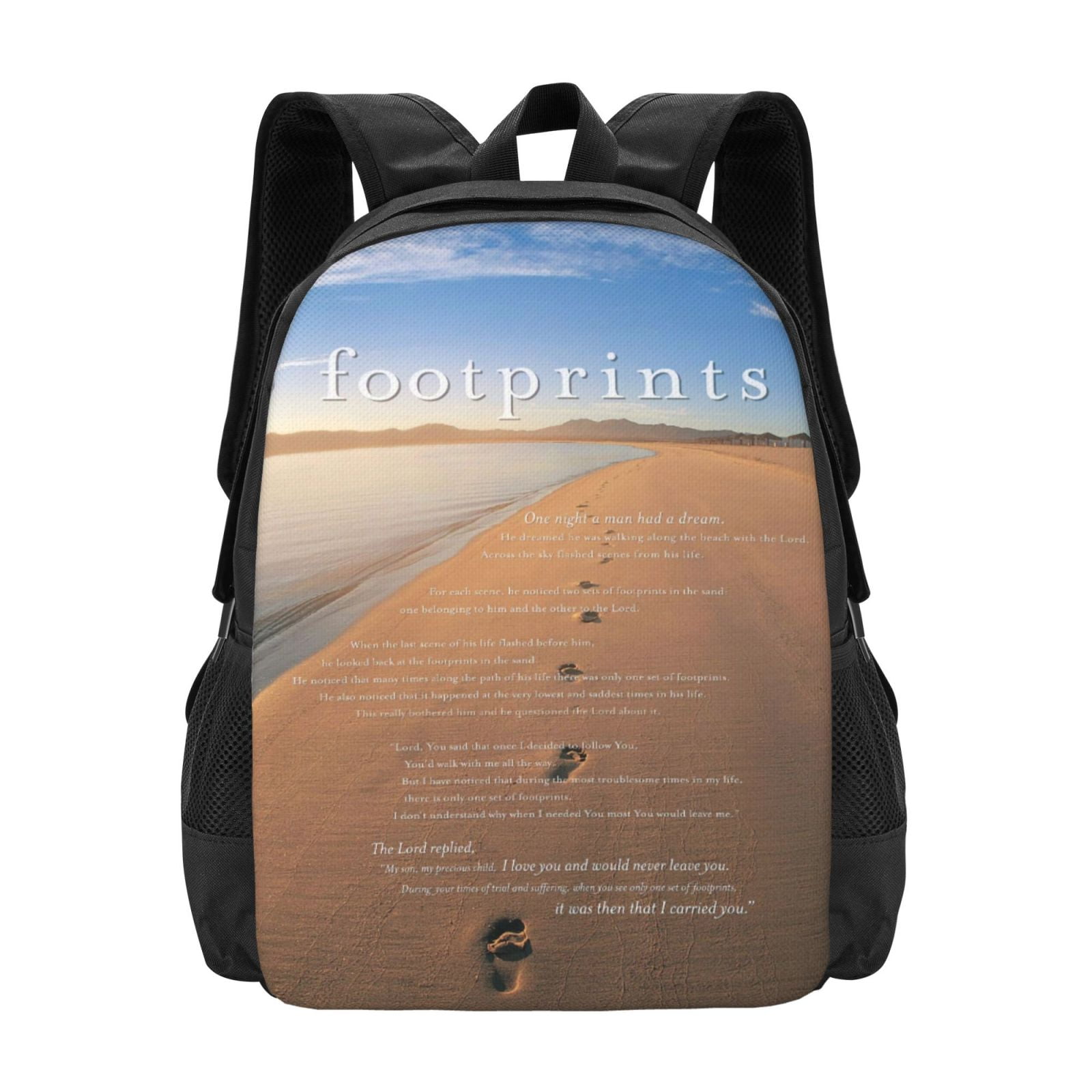 Footprints in The Sand Poem Backpacks for Men Women Book Bag Travel ...