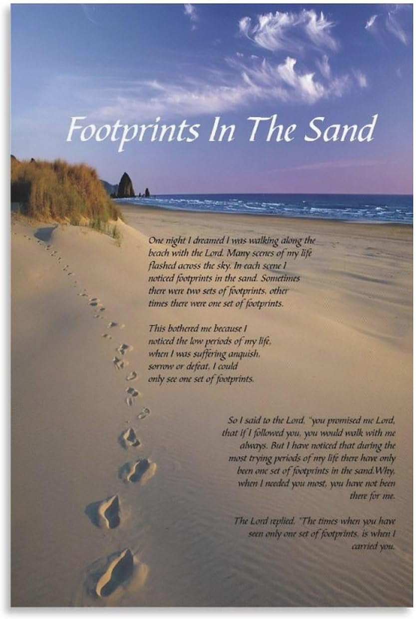 Footprints in The Sand Poem Motivational Quotes Wall Art Canvas Bedroom ...
