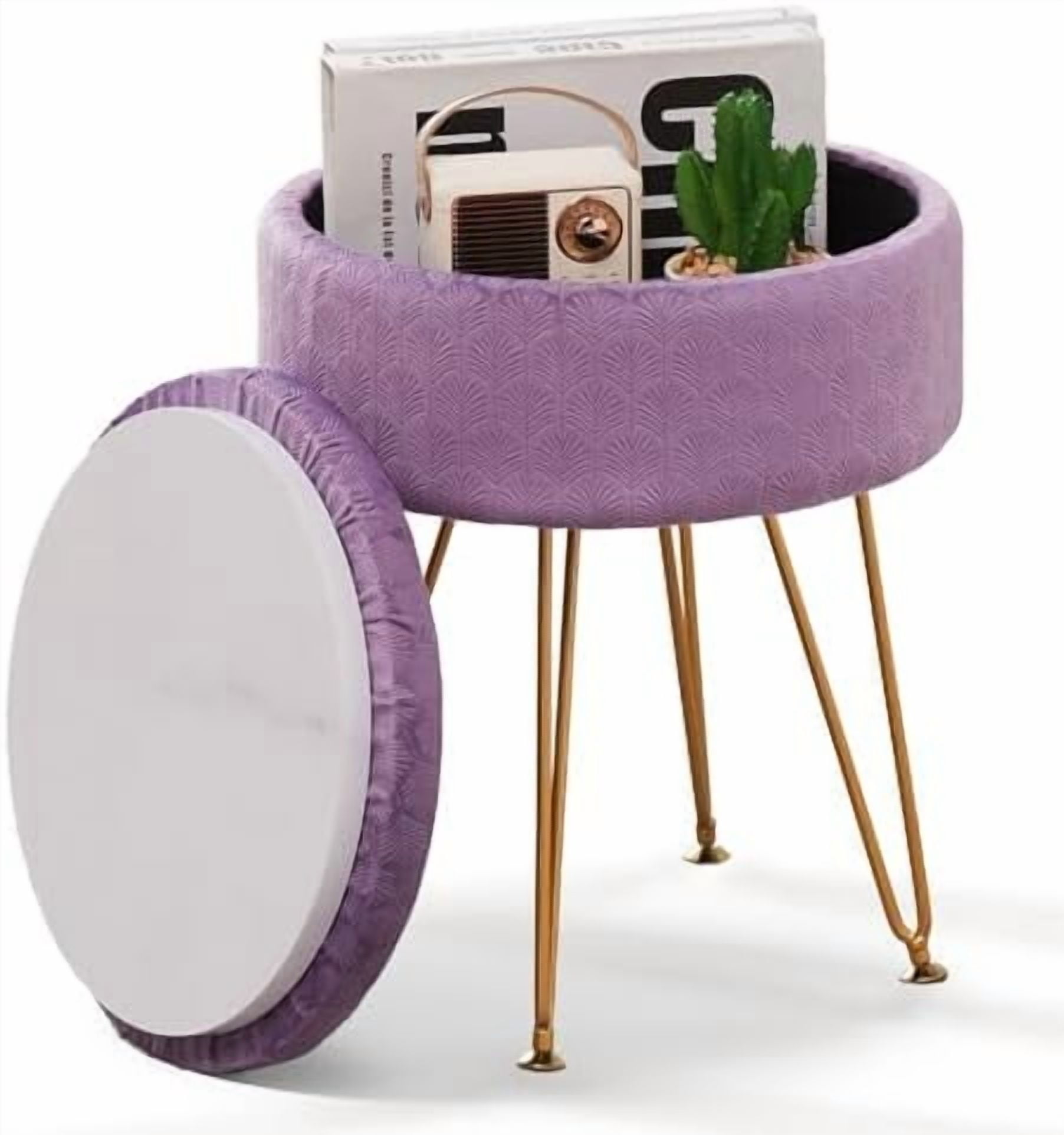 Footrest Footstools Round Velvet Ottoman with Storage Space Soft Vanity ...