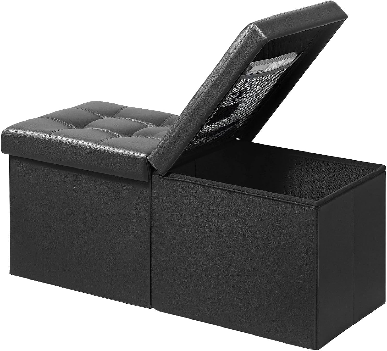Footrest Ottoman Bench with Storage,34Inch Black Leather Footstool ...