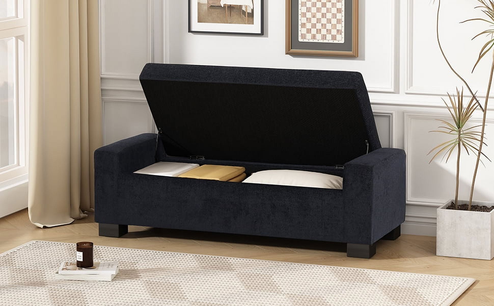 Footrest Ottomans 50" Ottoman Bench in Textured Fabric, Rectangular ...