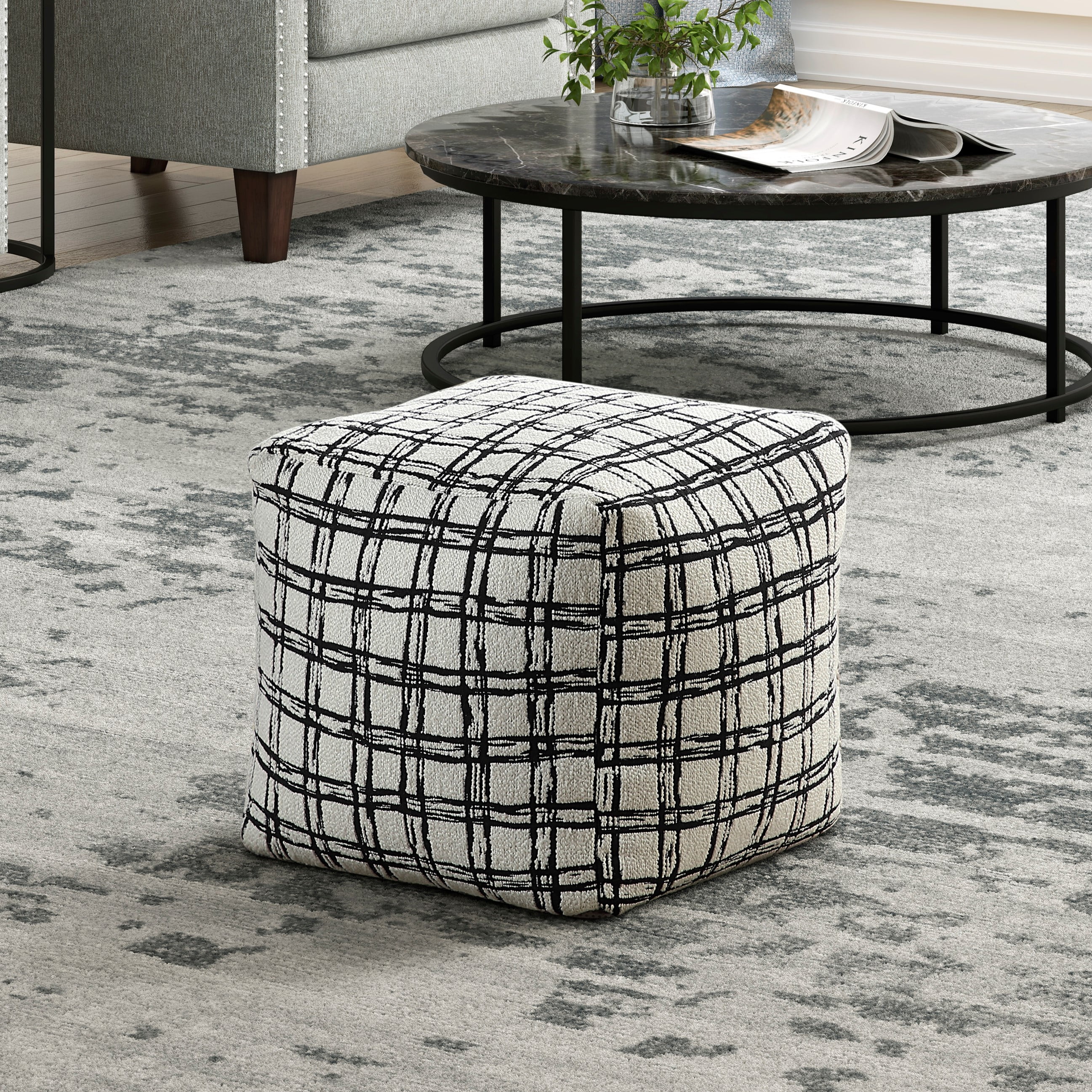Footrest Ottomans Modern Square Pouf Pattered Black White Fabric ...