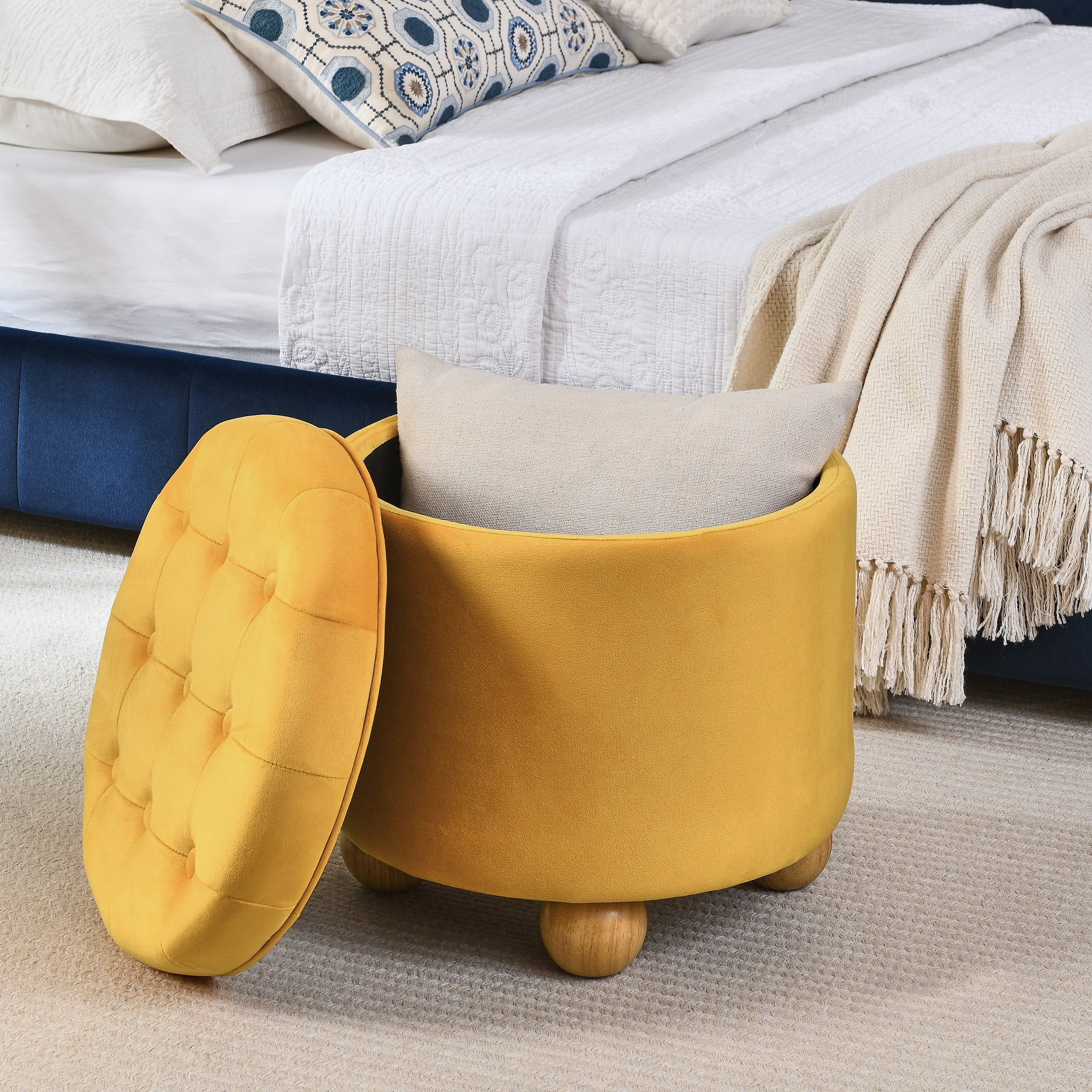 Footrest Ottomans Round Storage Ottoman, multi-functional round flannel ...