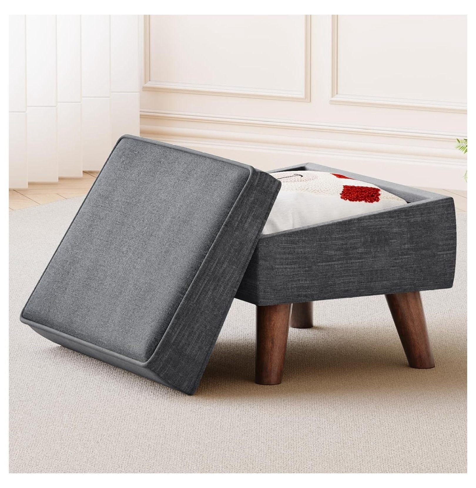Footstool Ottoman with Adjustable Cover, Modern Ottoman Foot Rest ...