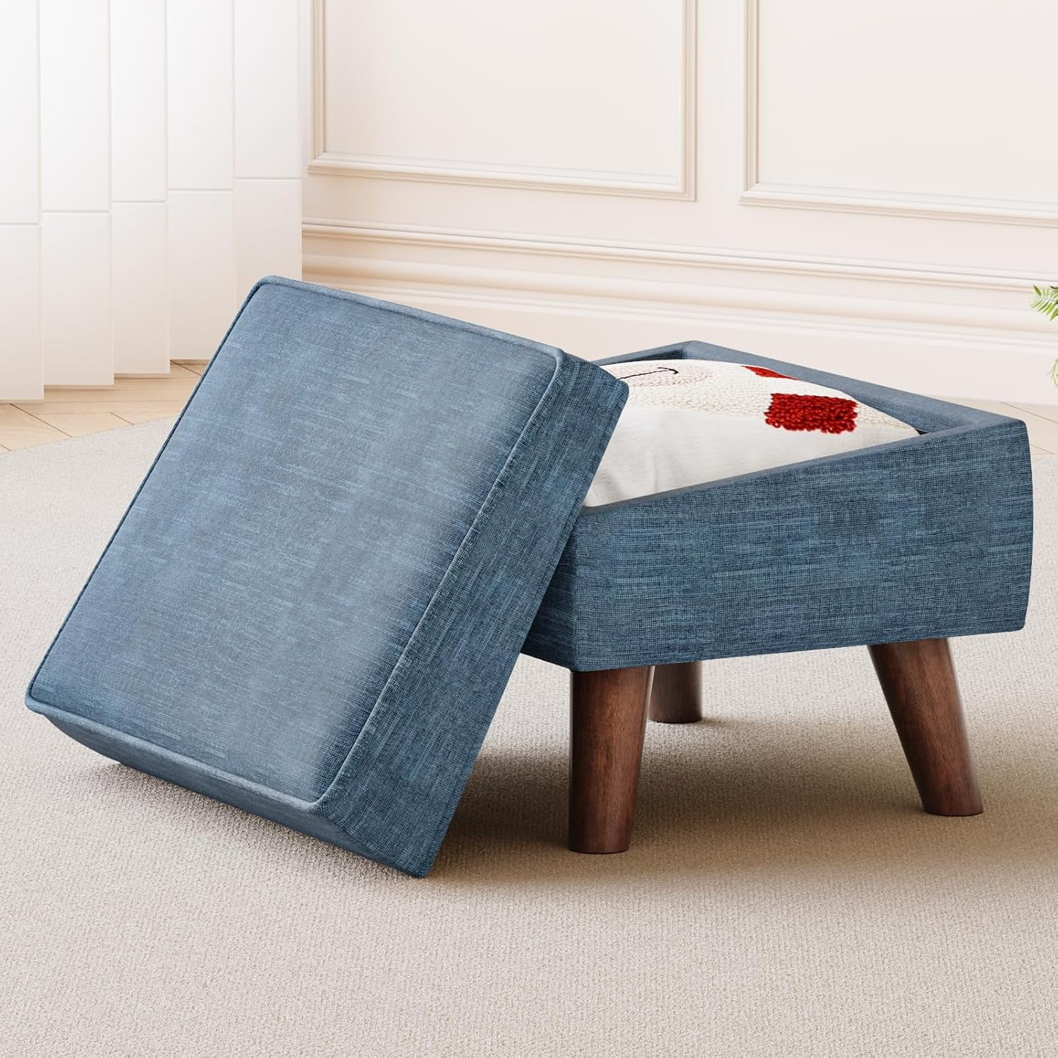 Footstool Ottoman with Adjustable Cover, Modern Ottoman Foot Rest ...